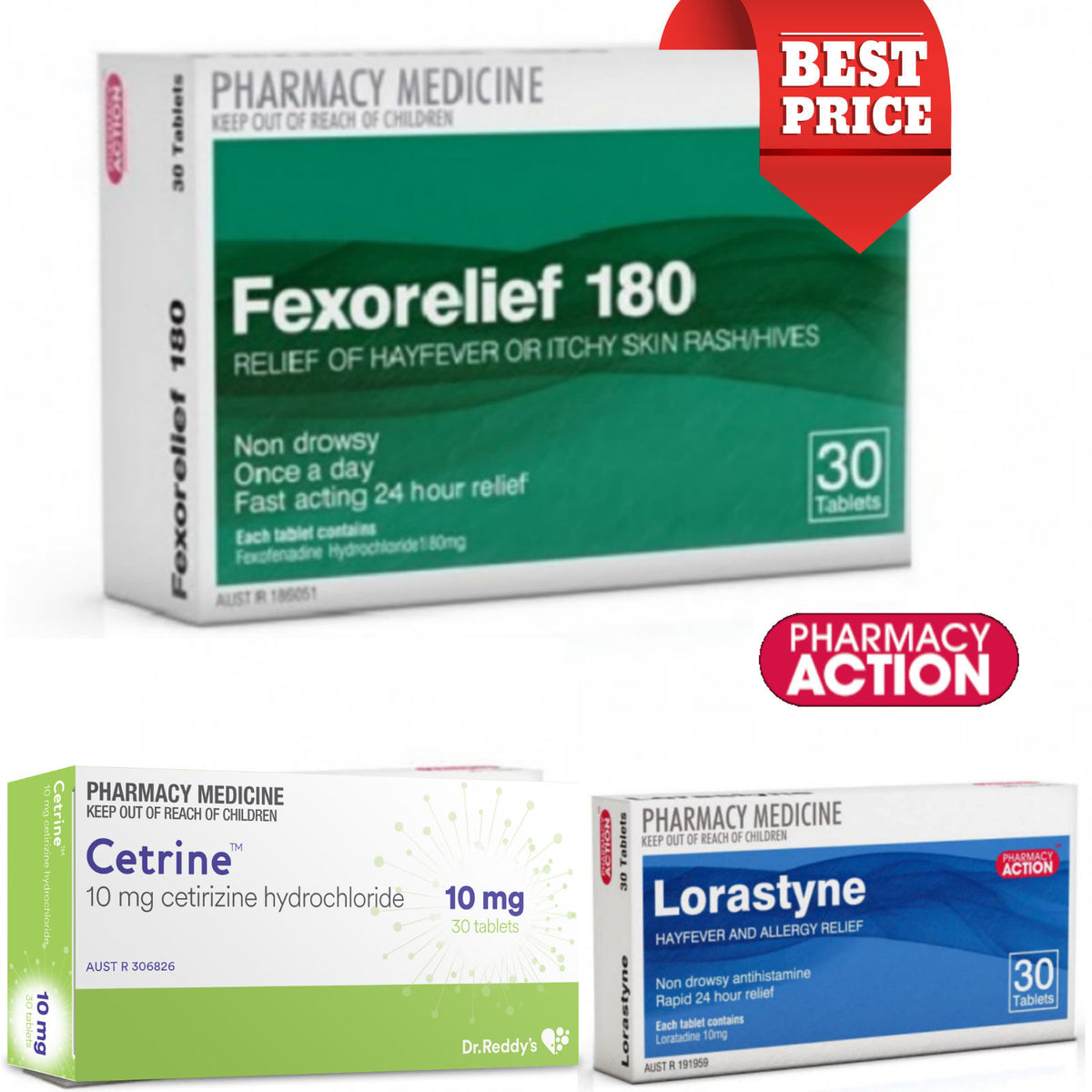 30x Fexofenadine 180mg 30x Loratadine 10mg 30x [short Dated] Cetir