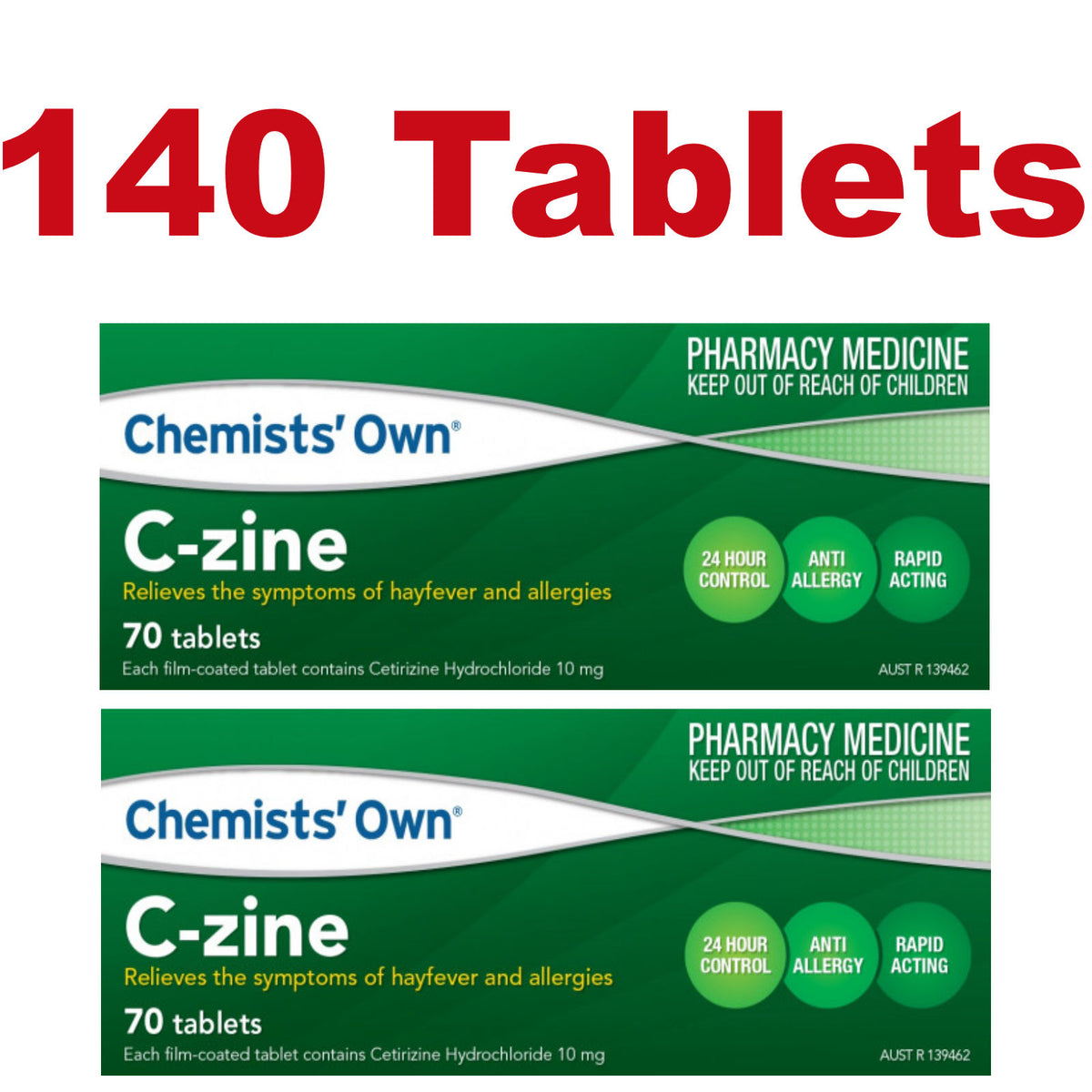 140 x Chemists' Own C-Zine Tablets Cetrizine Hydrochloride 10mg (Zyrte – Allied Pharmacy Group ...