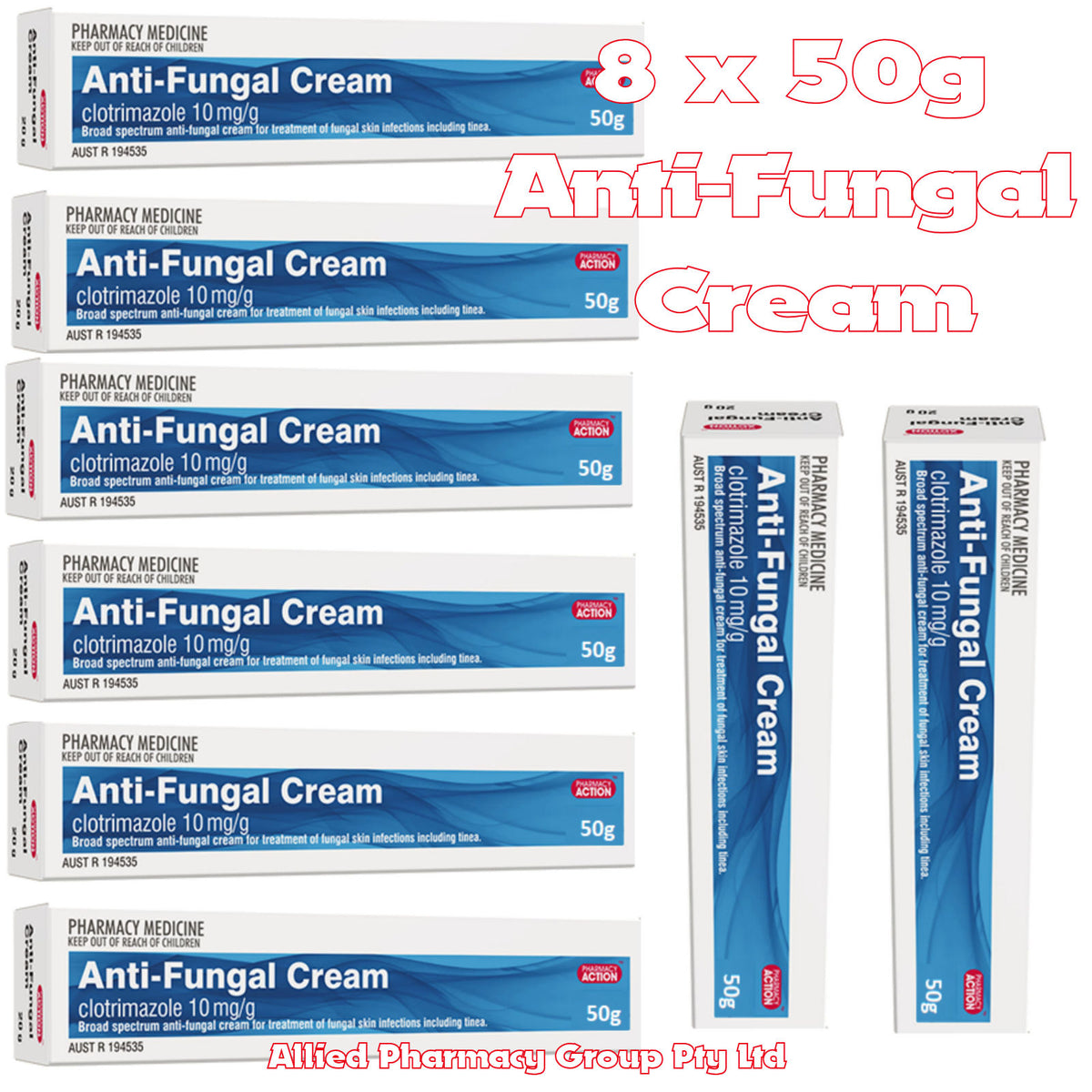 8 x Anti-Fungal Cream 50g (Clotrimzole 10mg/g) Pharmacy Action - 2024 ...