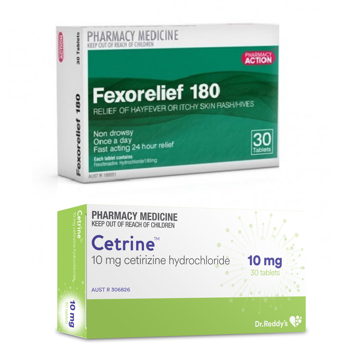 30x Fexorelief 180mg (Fexofenadine Hydrochloride) + 30x Cetrine (Cetir ...