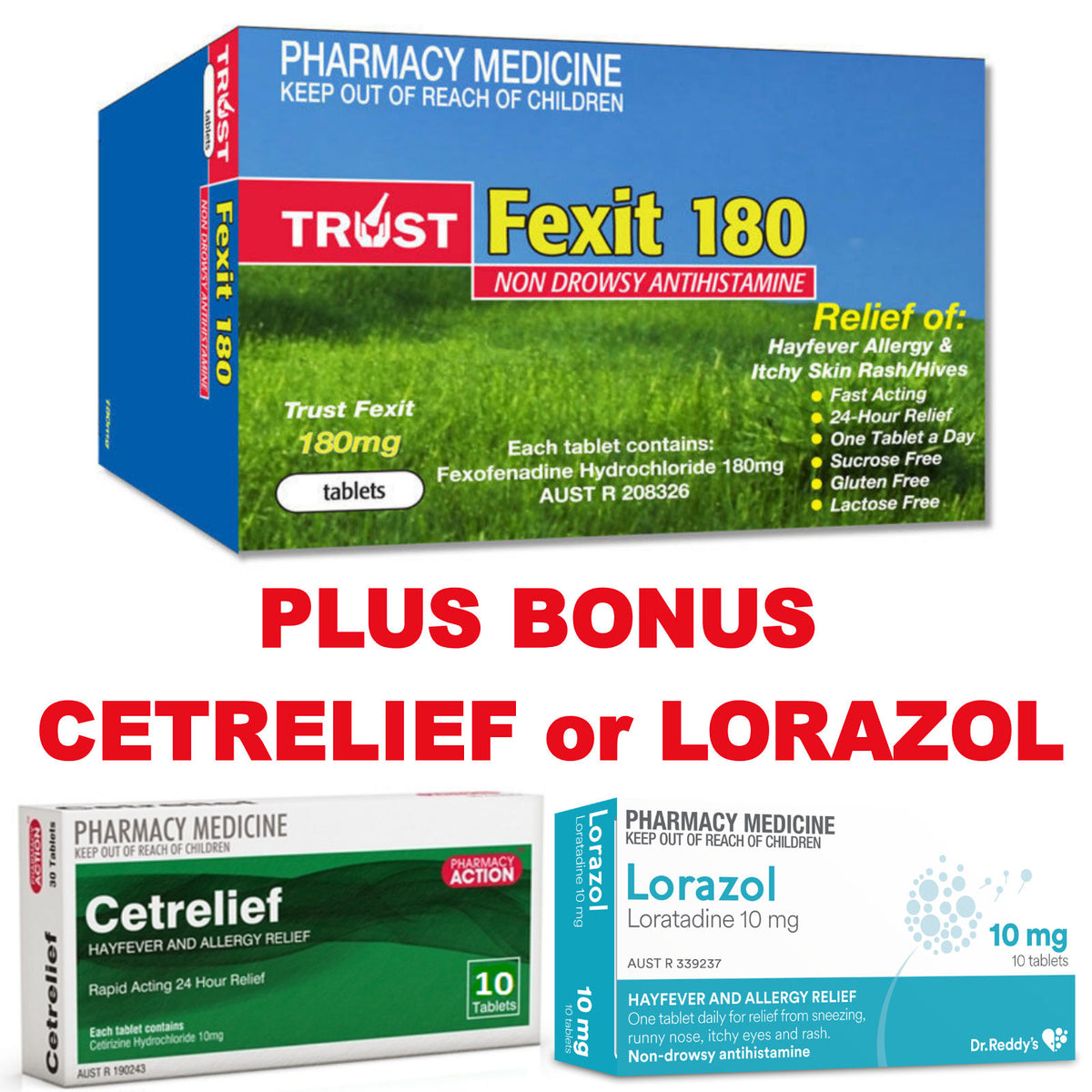 100x Trust Fexit 180mg Tablets + Bonus Cetirizine 10mg OR Loratadine 1 ...