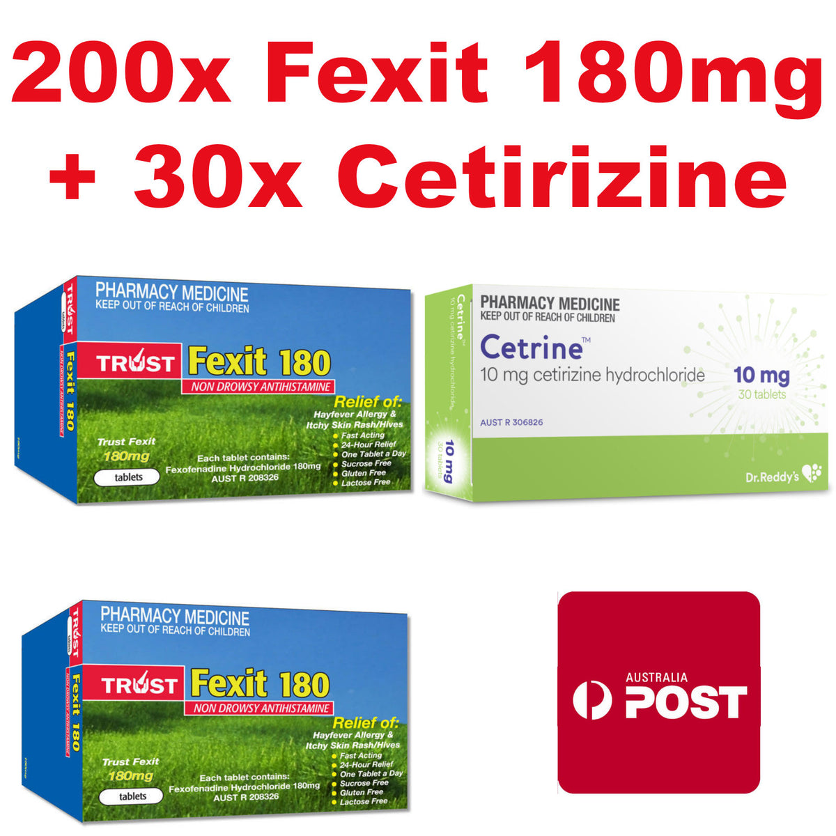 200x Fexit 180mg (Fexofenadine Hydrochrloride) + 30x Cetrine (Cetirizi ...