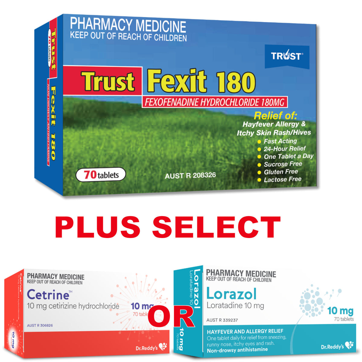 70x Trust Fexit 180, Fexofenadine Hydochloride 180mg + Loratadine or C ...