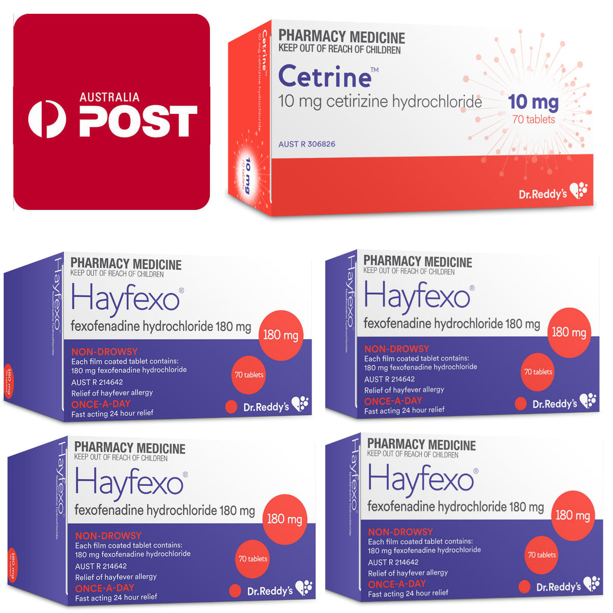 280x Hayfexo (Fexofenadine Hydrochloride 180mg) + 70x Cetrine (Cetiriz ...