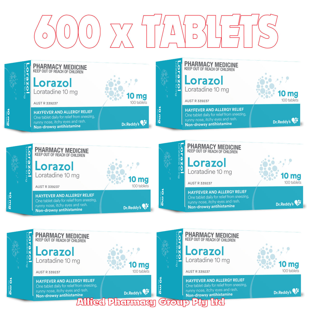 600x Lorazol 10mg, Dr Reddys Loratadine – Allied Pharmacy Group Pty Ltd