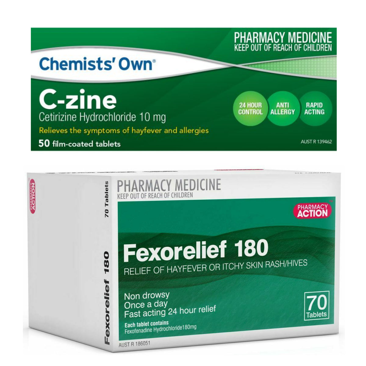 70x Fexorelief (Fexofenadine Hydrochloride 180mg) + 50x C-Zine (Cetriz ...