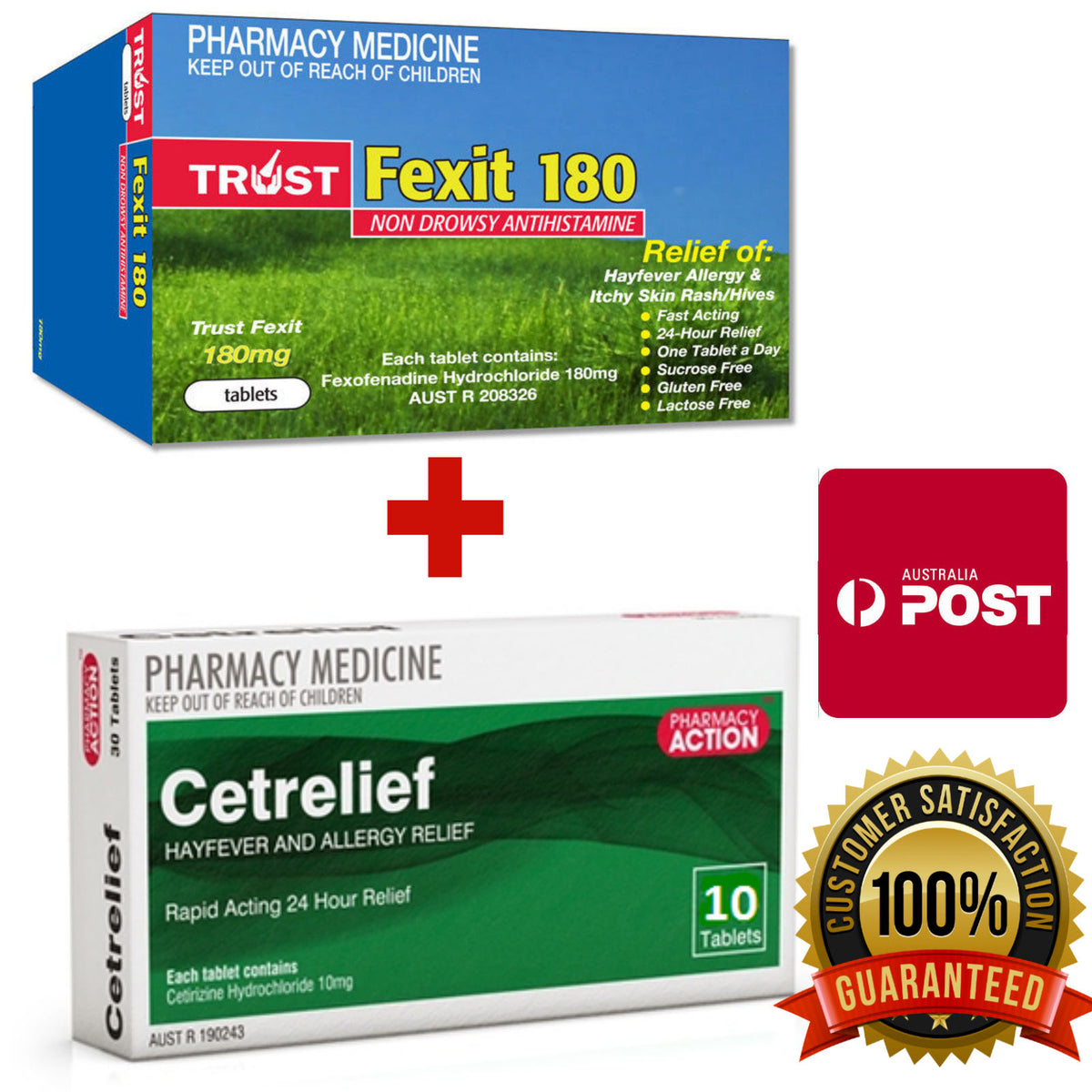 100x Fexit 180mg (Fexofenadine Hydrochloride) + 10x Cetrelief 10mg (Ce ...
