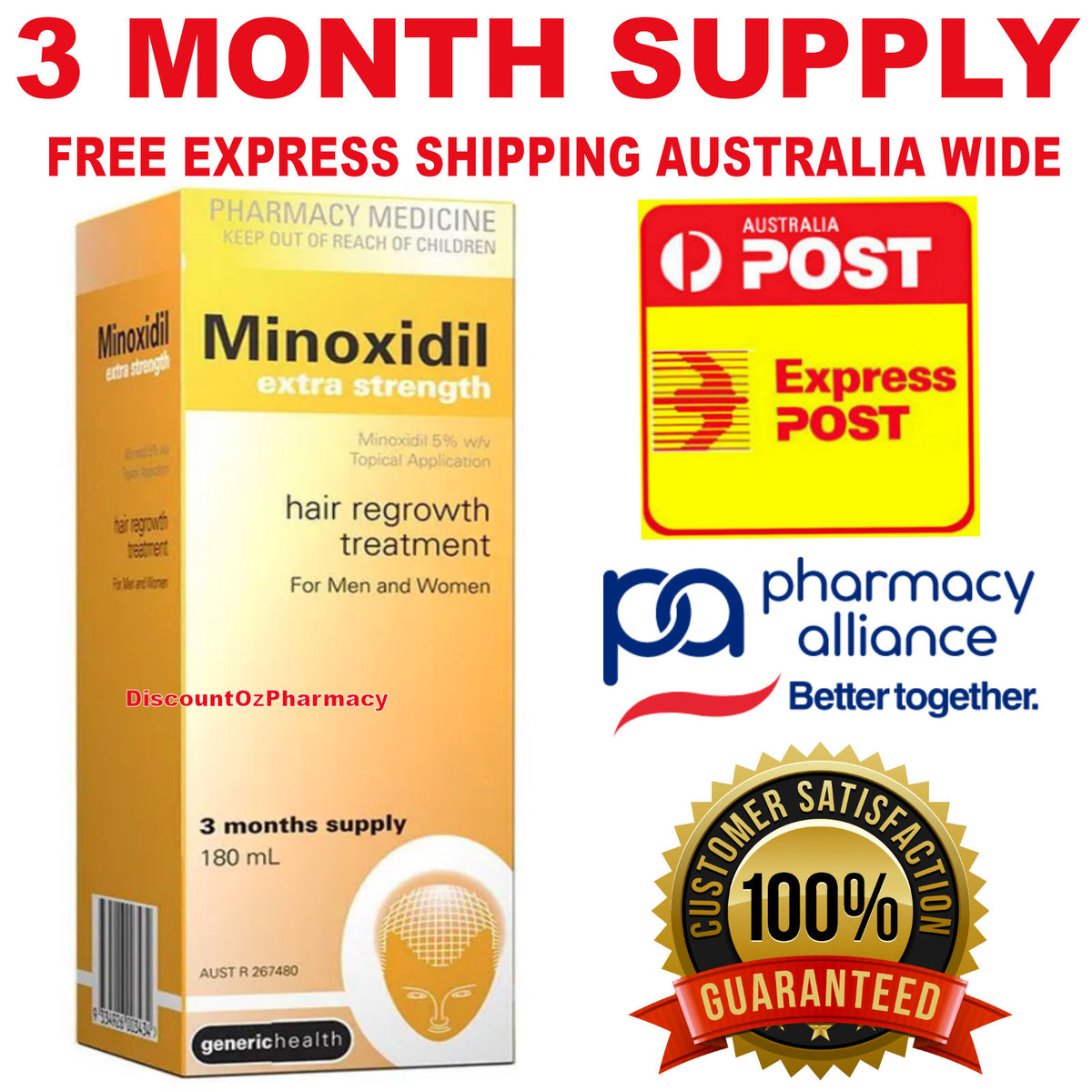 Minoxidil Extra Strength 5% 180ml Regaine Generic 3 month - For Men ...