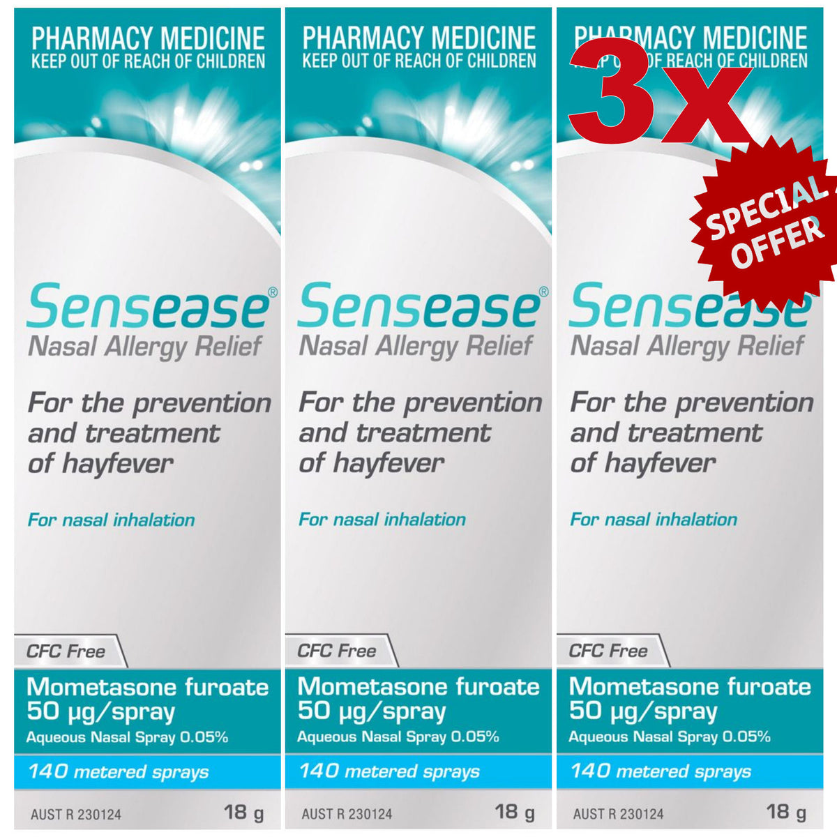 Nasonex Generic Alternative Bundle (1) = 3 x Sensease 140 Spray, Momet ...